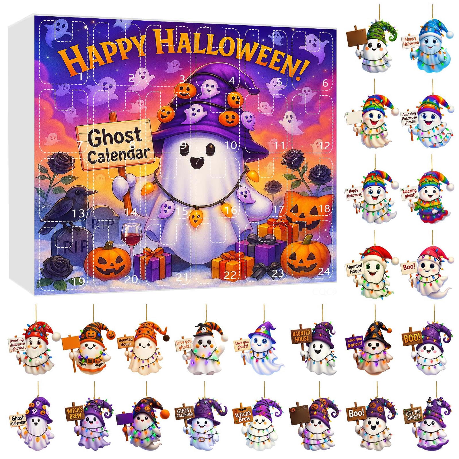 Acrylic Ghost Hanging Ornaments with Light Strips Hanging, Halloween ...