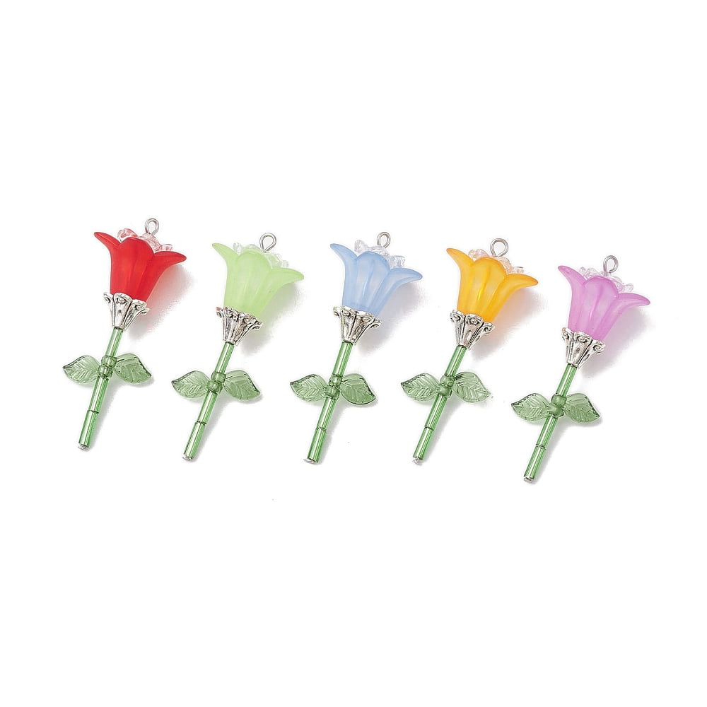Acrylic & Glass Pendant with 304 Stainless Steel Findings Flower Mixed ...