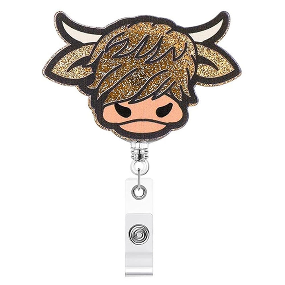 Acrylic Glitter Cow Badge Holder Cow Head ID Badge Clip Retractable ...