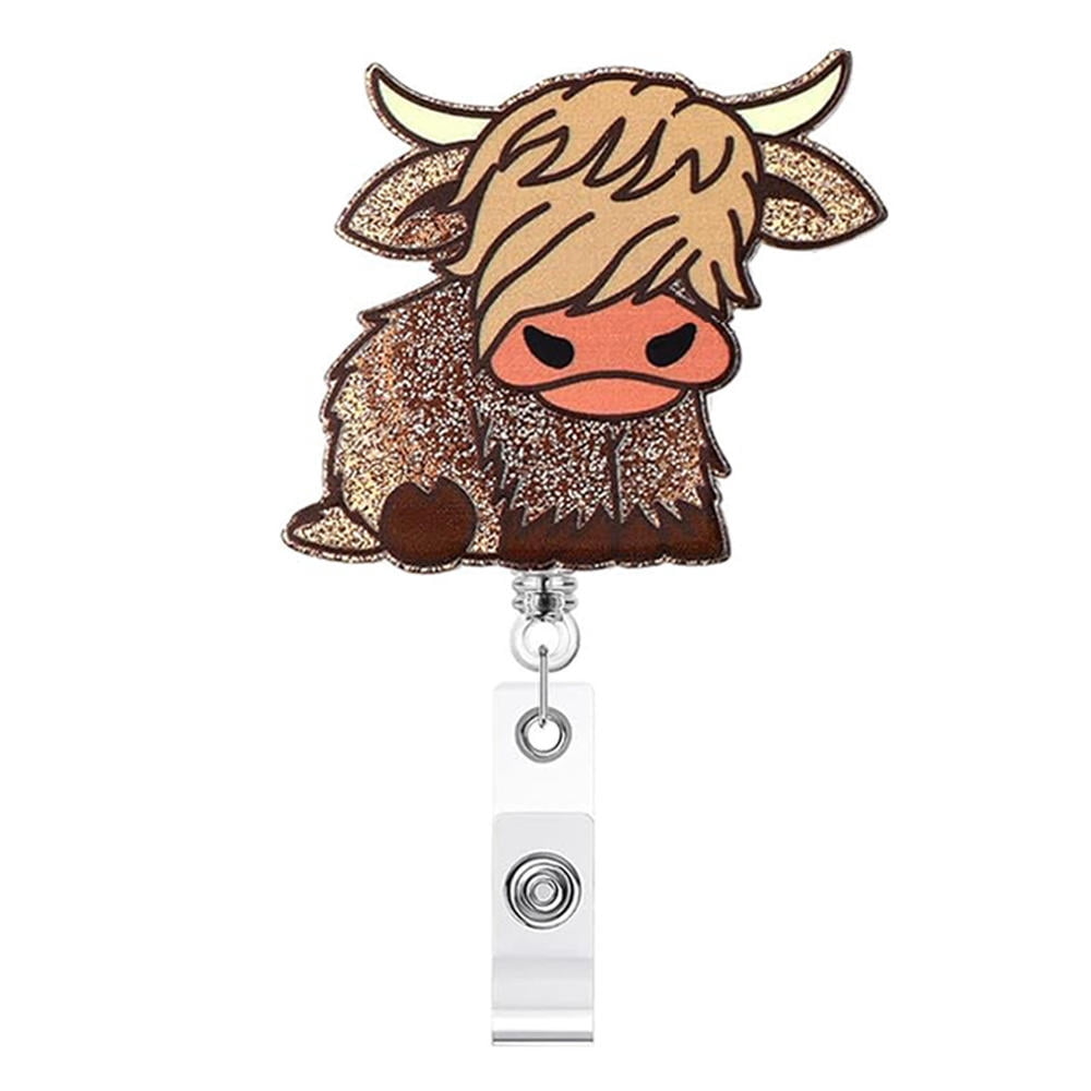 Acrylic Glitter Cow Badge Holder Cow Head ID Badge Clip Retractable ...