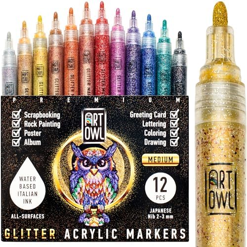 Acrylic Glitter Paint Marker Pens, Medium Pens for Rock Painting, Stone ...