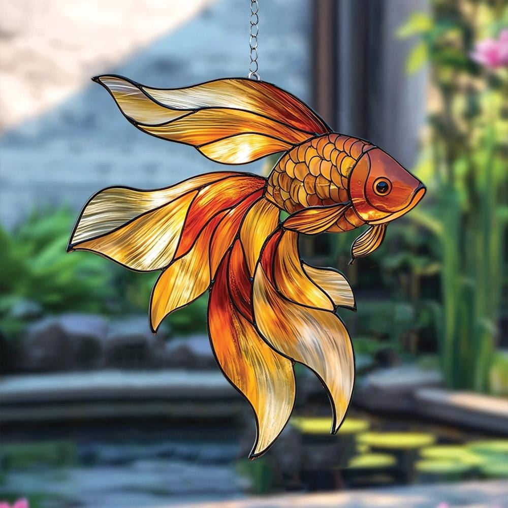 Acrylic Goldfish Window Suncatcher, Faux Stained Glass Fish Decor for ...