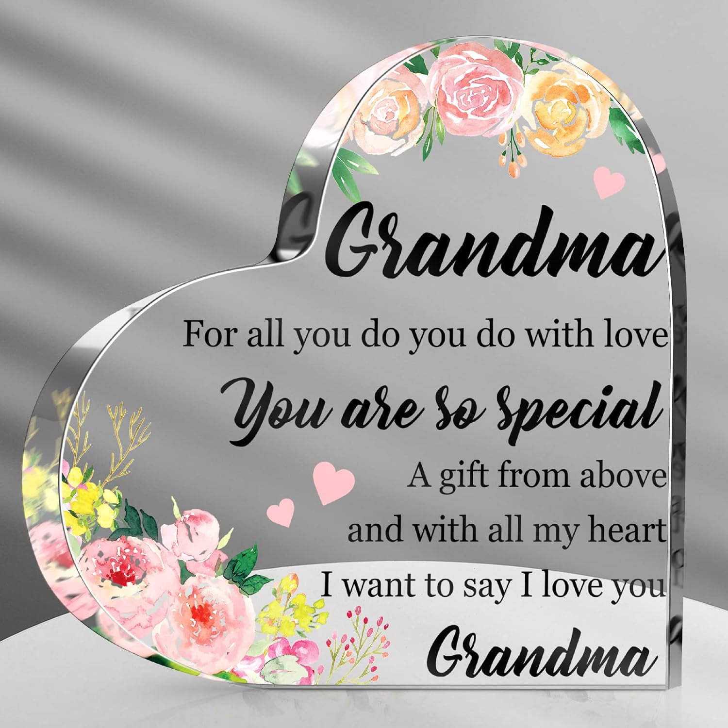Acrylic Grandma Birthday Gift Floral Themed Heart Shape Birthday ...