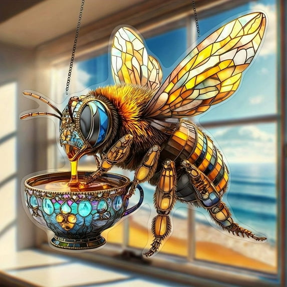 Acrylic Hanging Ornament Featuring Bees Drinking Coffee/ 2D Ornament ...