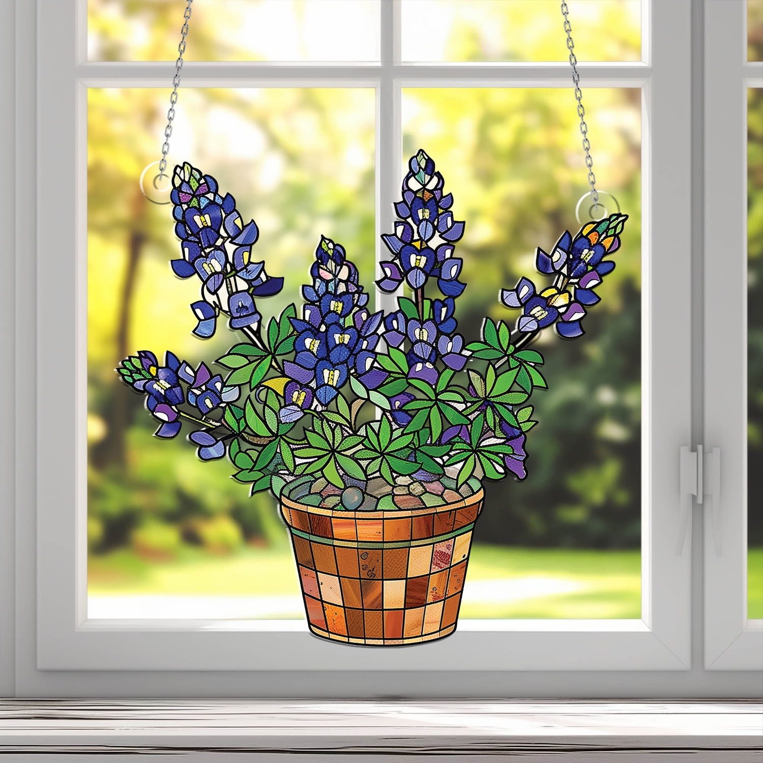 Acrylic Hanging Planter, Vibrant Bluebonnets in Stained Glass Style ...
