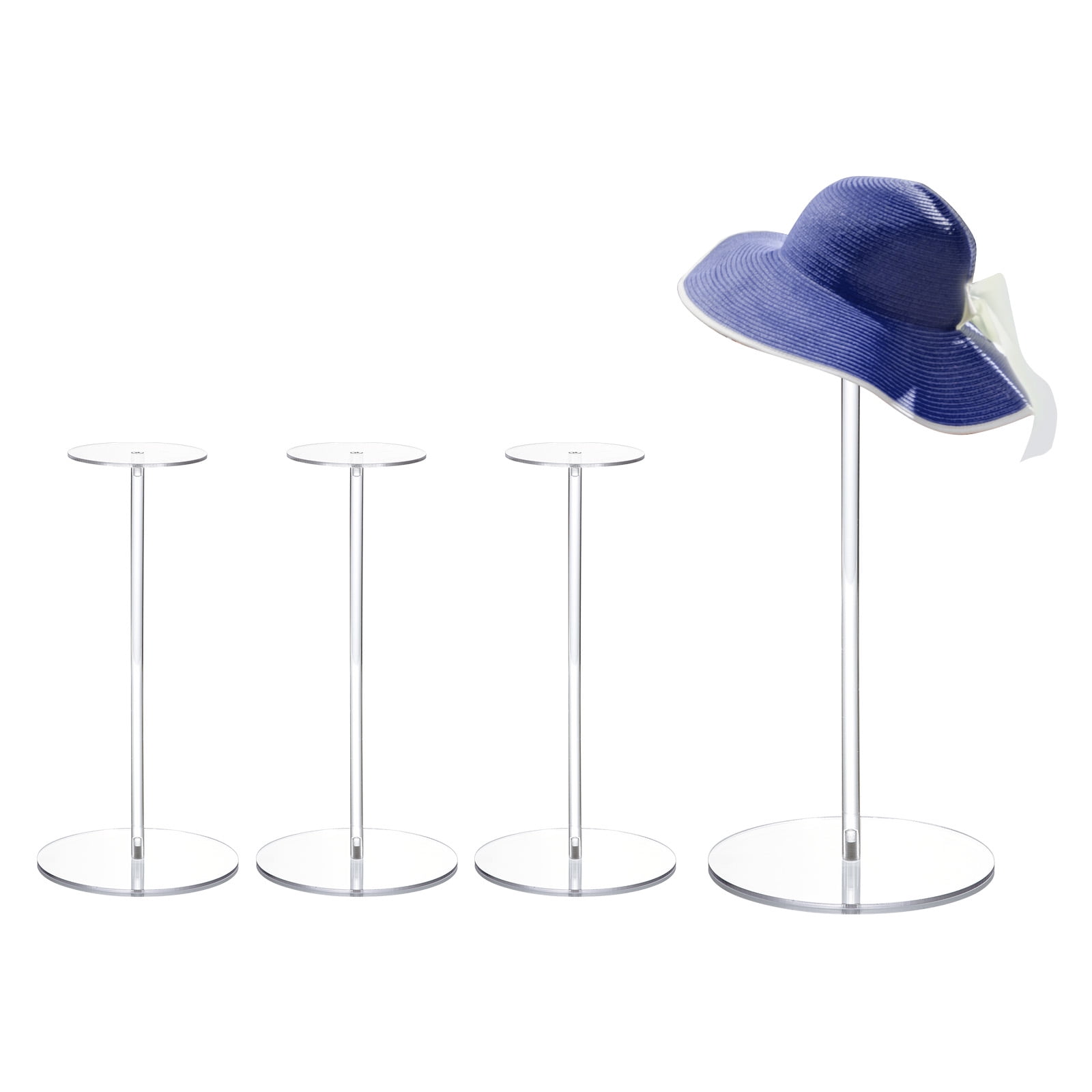 Acrylic Hat Display Stand 4 Pack, 12 Inch Hat and Wig Rack Riser, Round ...