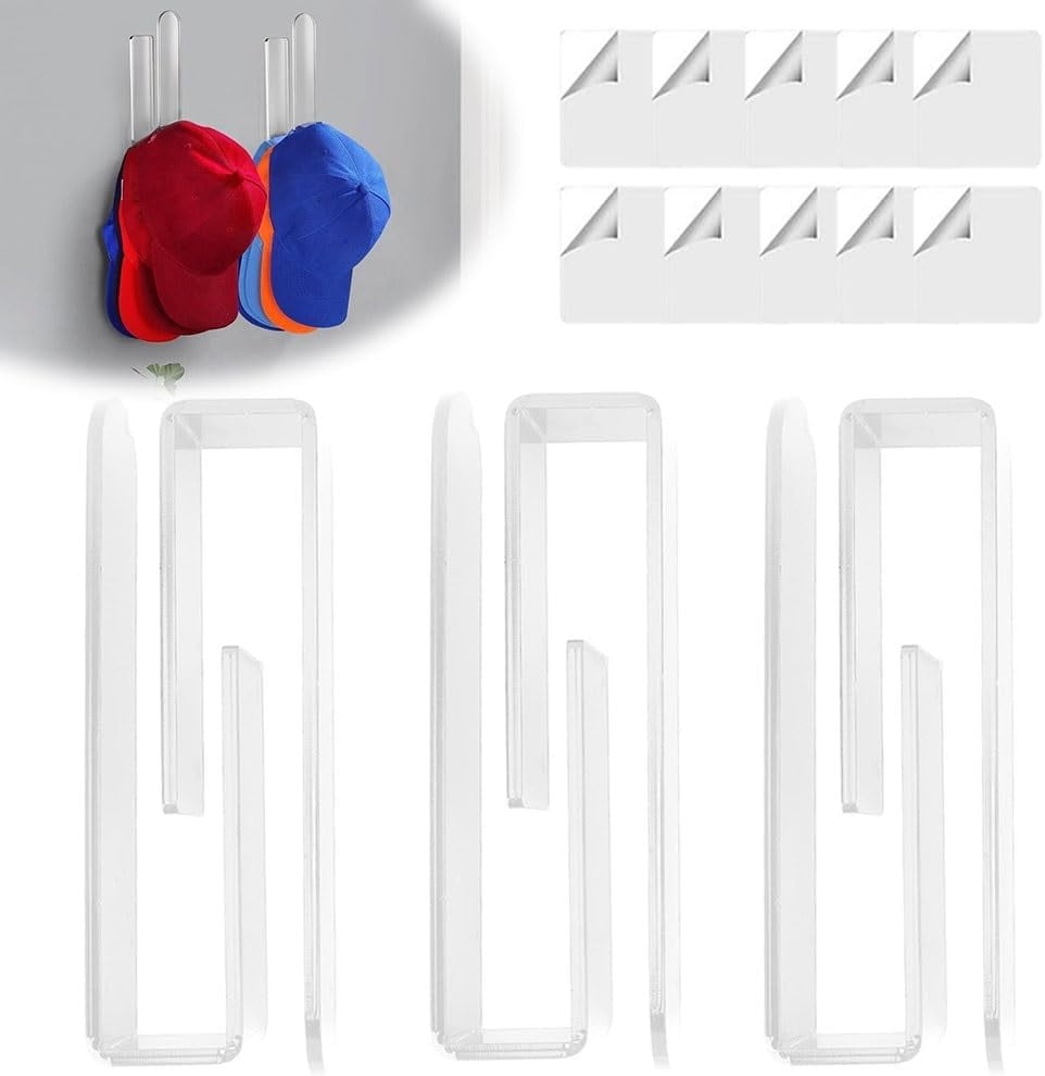 Acrylic Hat Organizer, Acrylic Hat Hooks for Wall, Adhesive Acrylic Hat ...