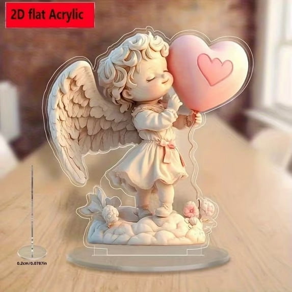 Acrylic Heart Balloon Angel Figurine, Bohemian Romantic 2D Flat Art ...