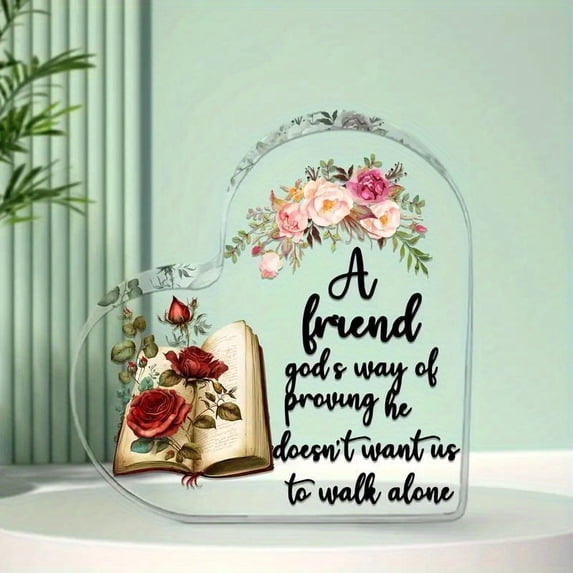 Acrylic Heart Decorative Plaque 3.9X3.9 Inch Retro Red Roses Book ...