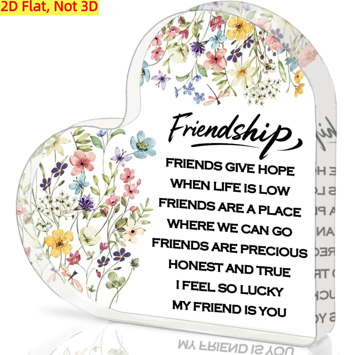 Acrylic Heart Friendship Plaque 3.9X3.9 Inch Friendship Poem Floral ...
