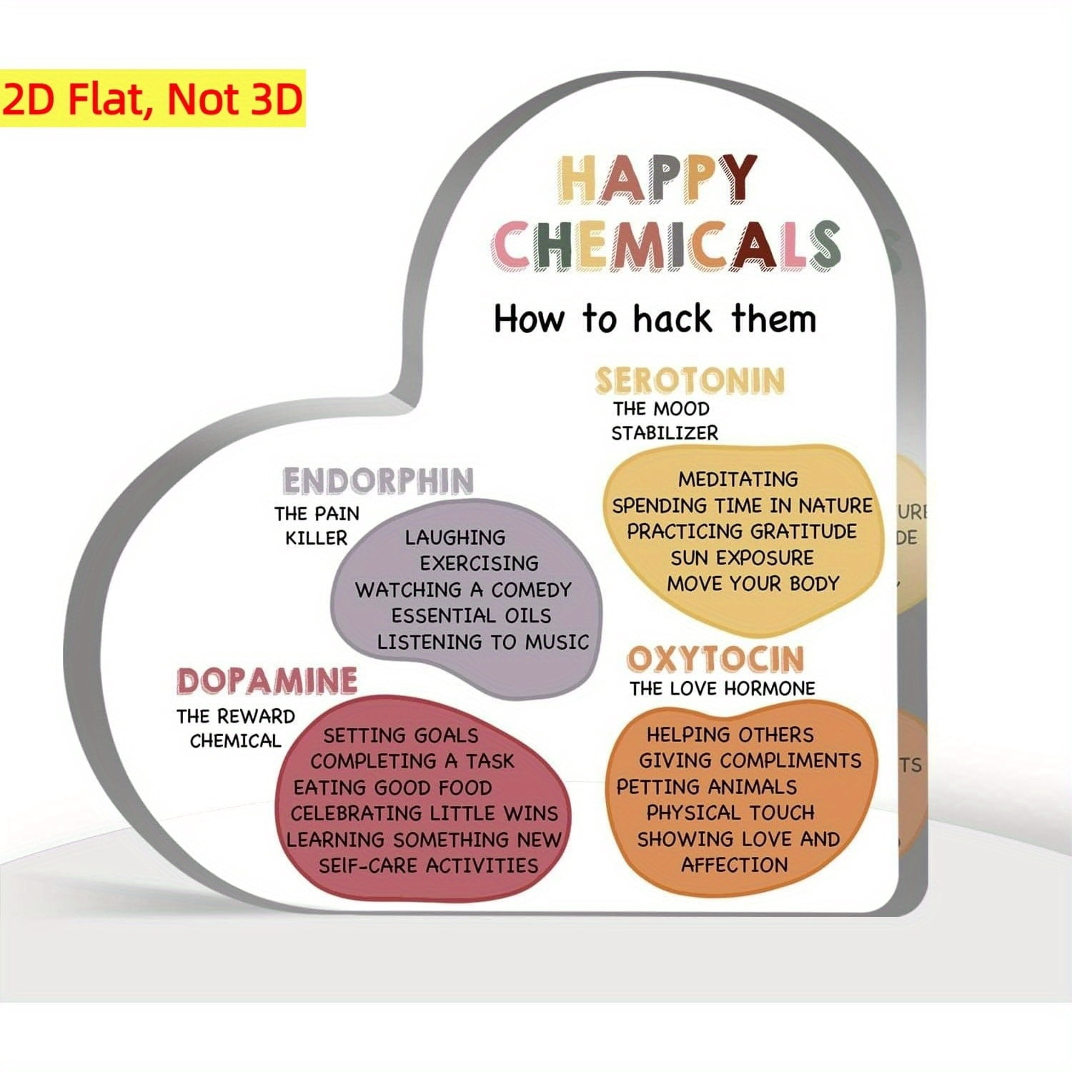 Acrylic Heart Happy Chemicals Plaque 3.9X3.9 Inch Serotonin Dopamine ...