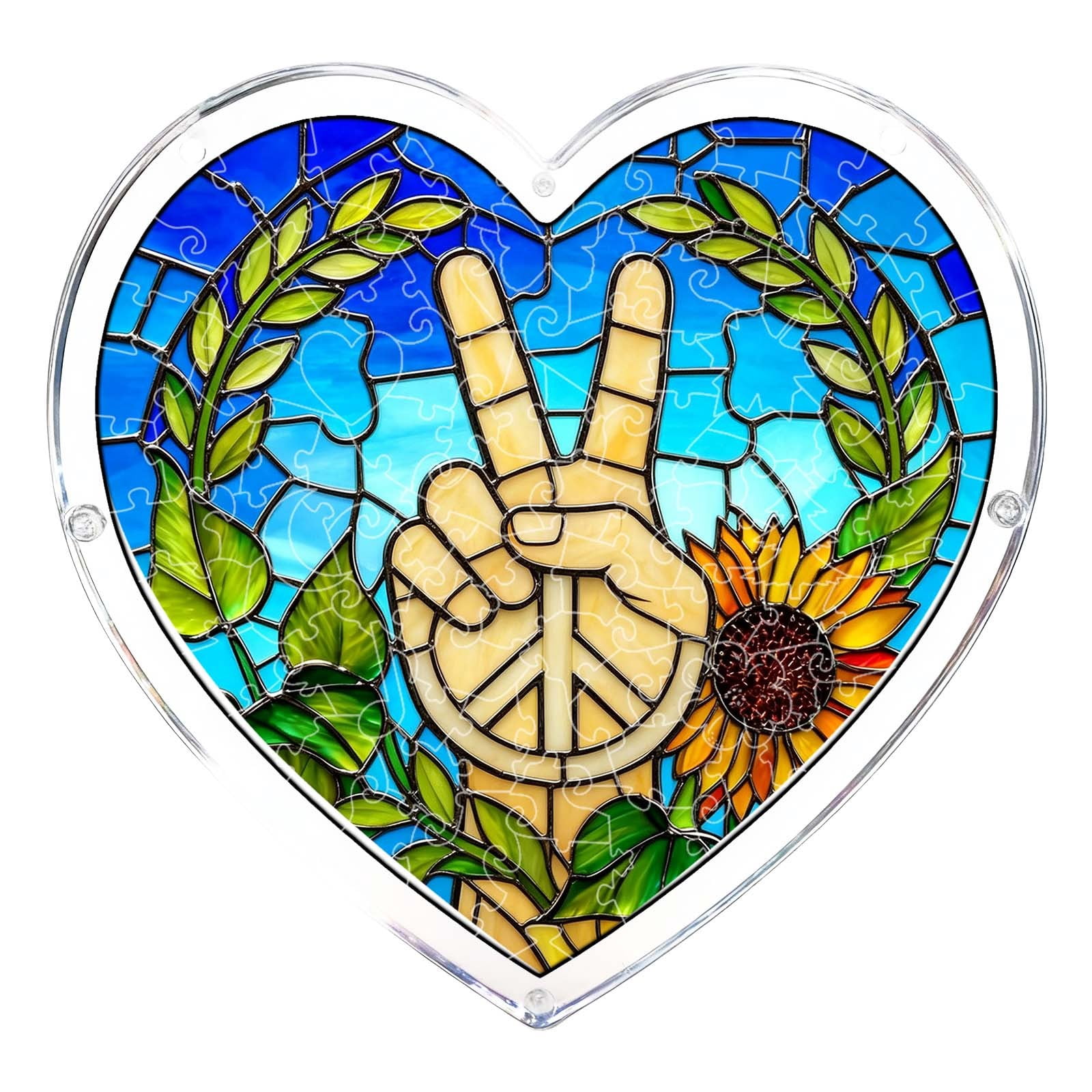 Acrylic Heart and Peace Sign Puzzle Pendant, Modern and Contemporary ...