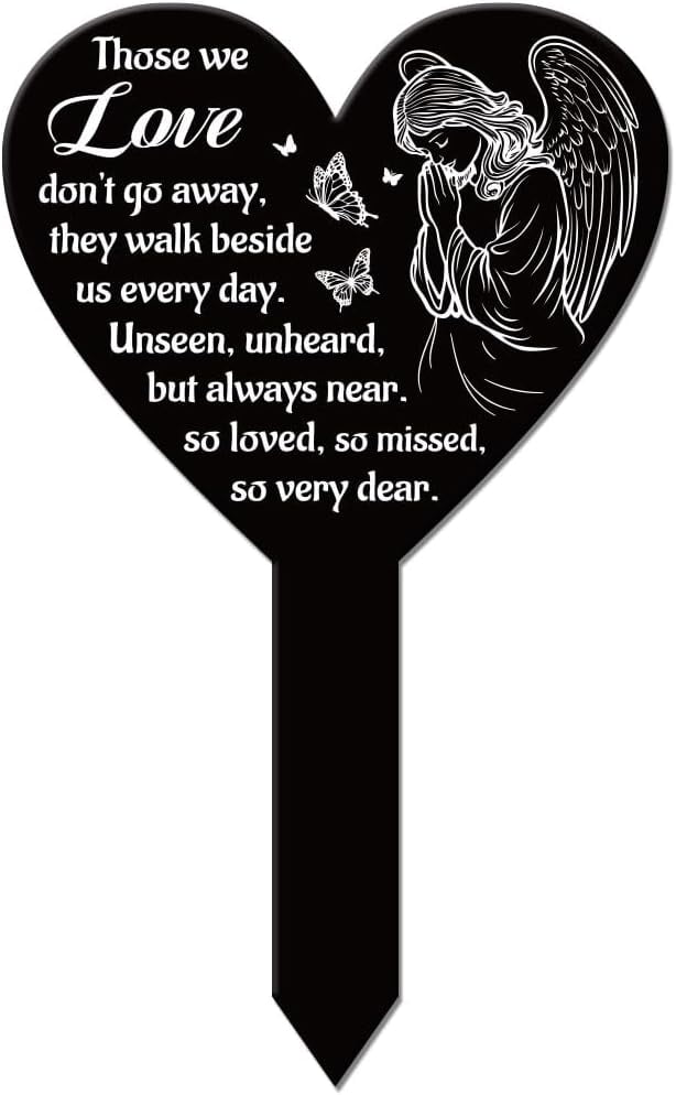 Acrylic Heart Shaped Angel Butterfly Garden Stake Memorial Remembrance ...