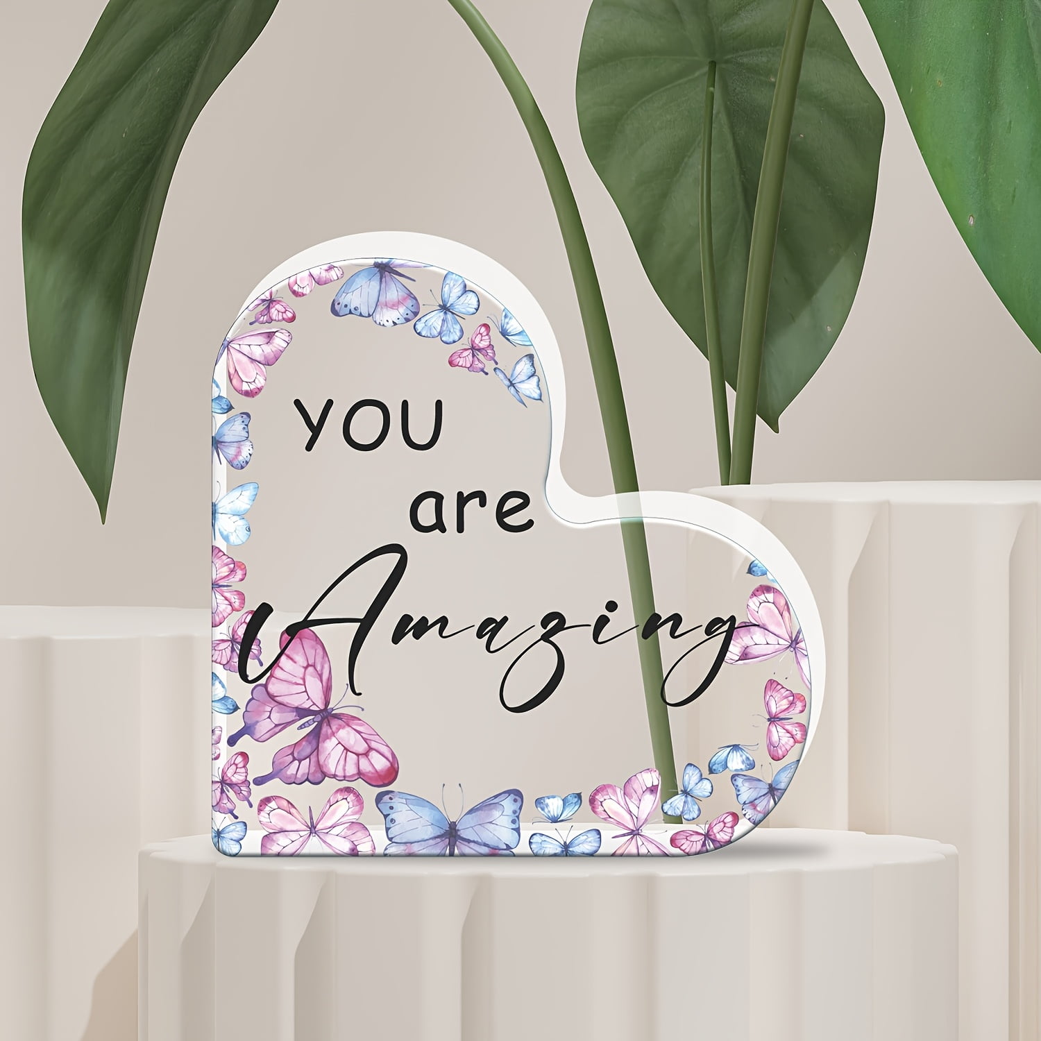 Acrylic Heart-Shaped Inspirational Sign with Butterfly Design "You Are ...