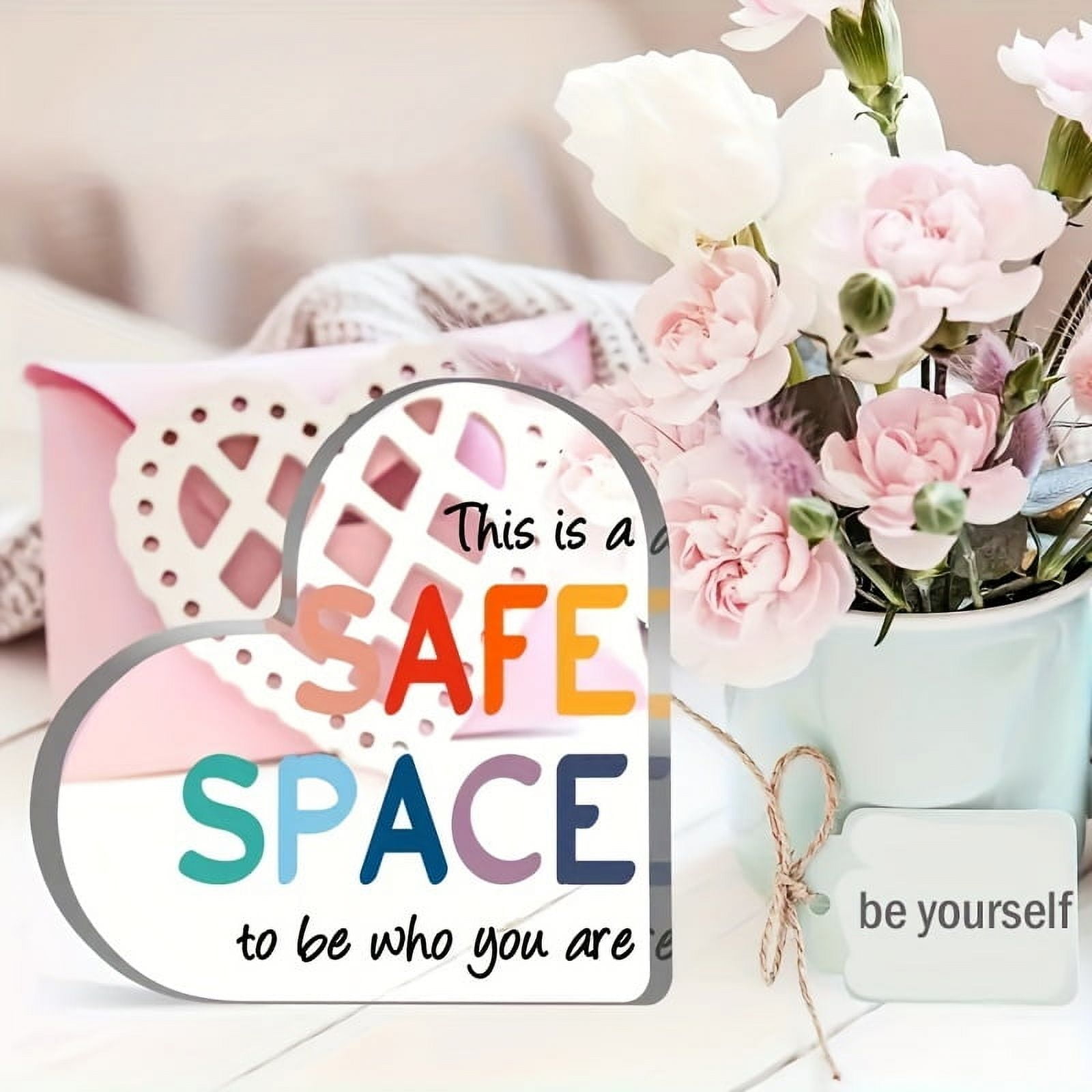 Acrylic Heart-Shaped Plaque Safe Space Sign Inspirational Desk Ornament ...