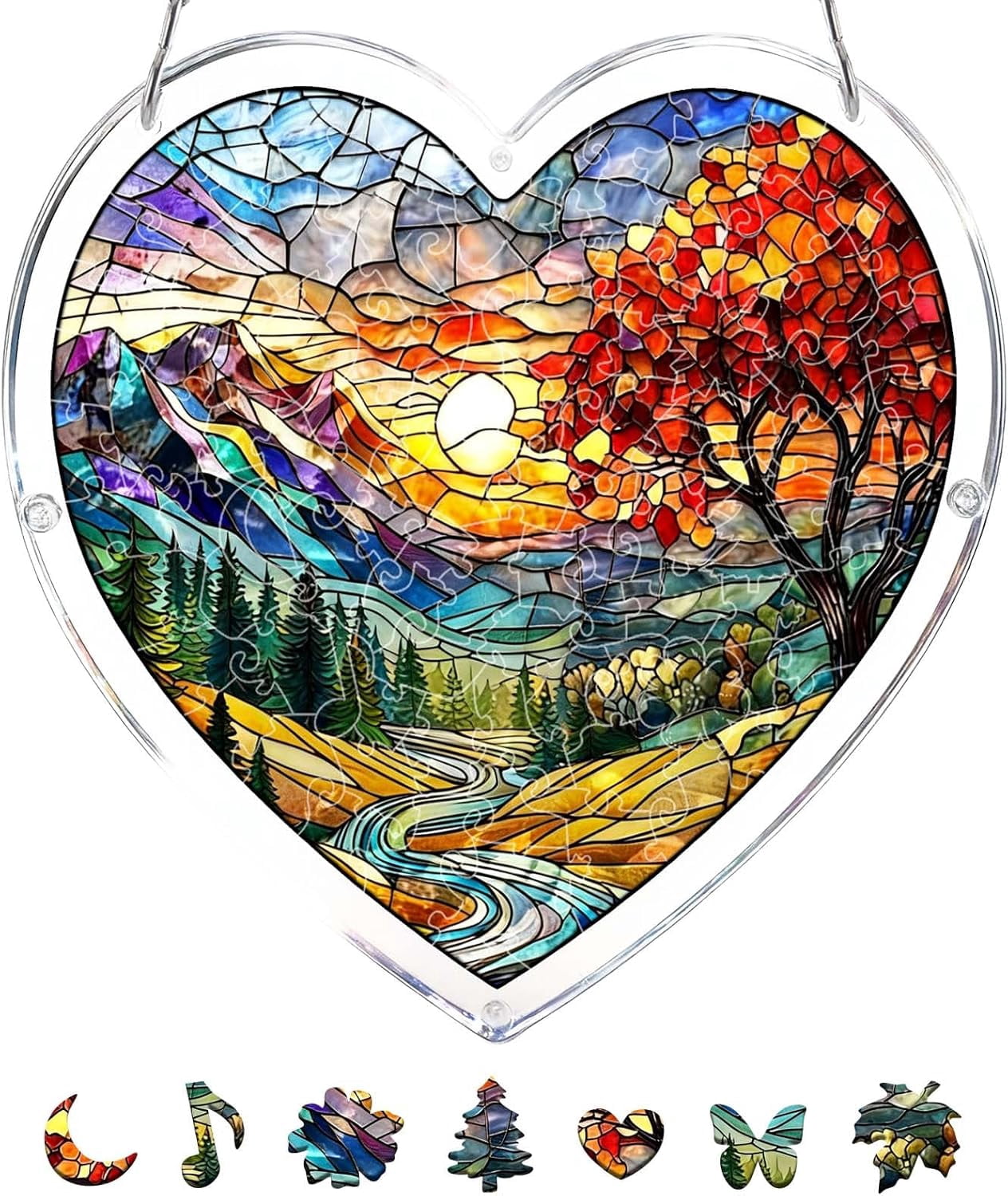 Acrylic Heart Shaped Puzzle Suncatcher 83 Pieces Dawn Blossom Sea DIY ...