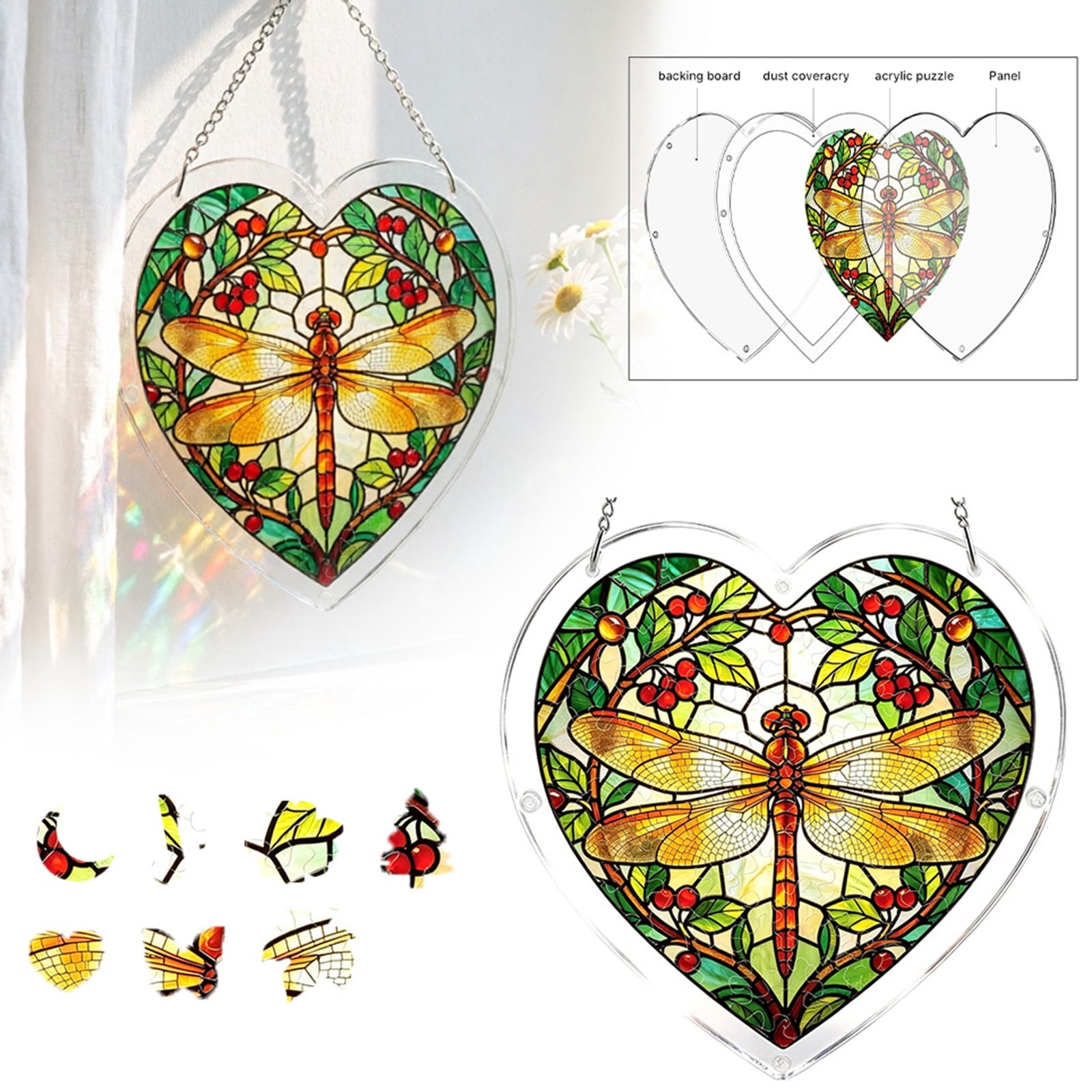 Acrylic Heart Shaped Puzzle Wind Chime Pendant 83 Piece Puzzle Porch ...