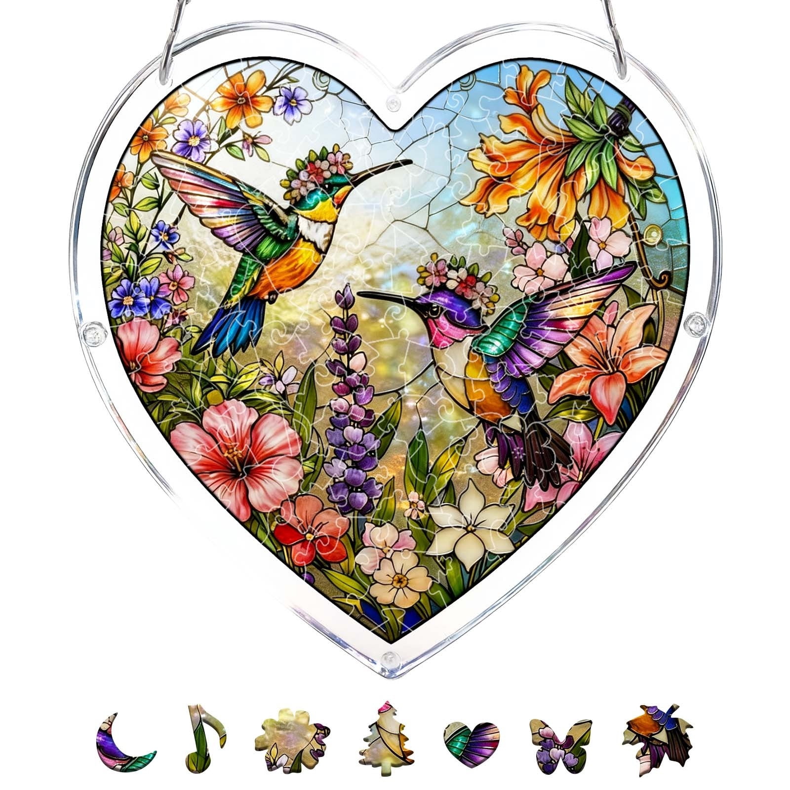 Acrylic Heart-Shaped Puzzle Wind Chime Pendant, 94-Piece Assembly ...