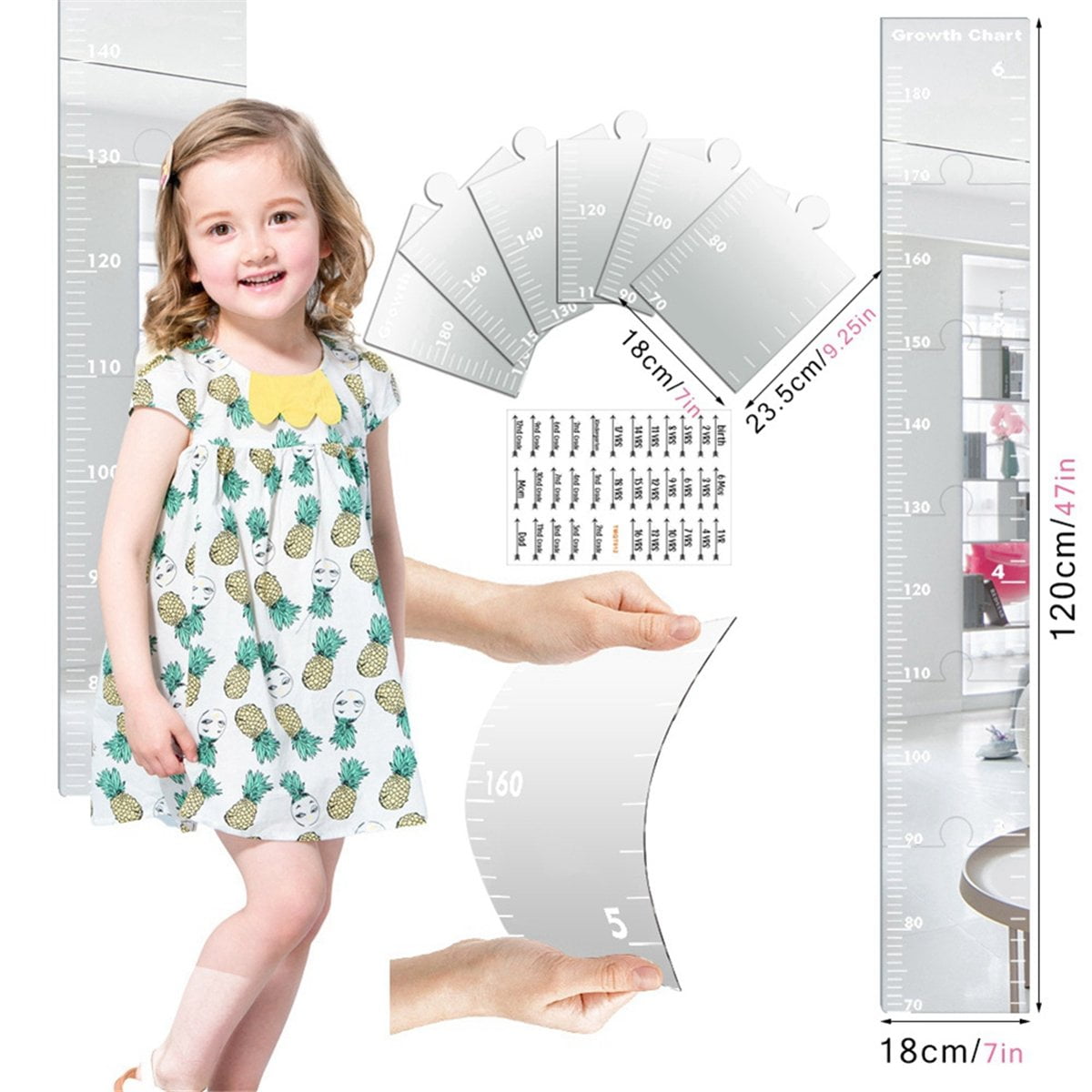 Acrylic Height Measurement Wall Sticker Growth Chart Mirror Decor Ruler ...
