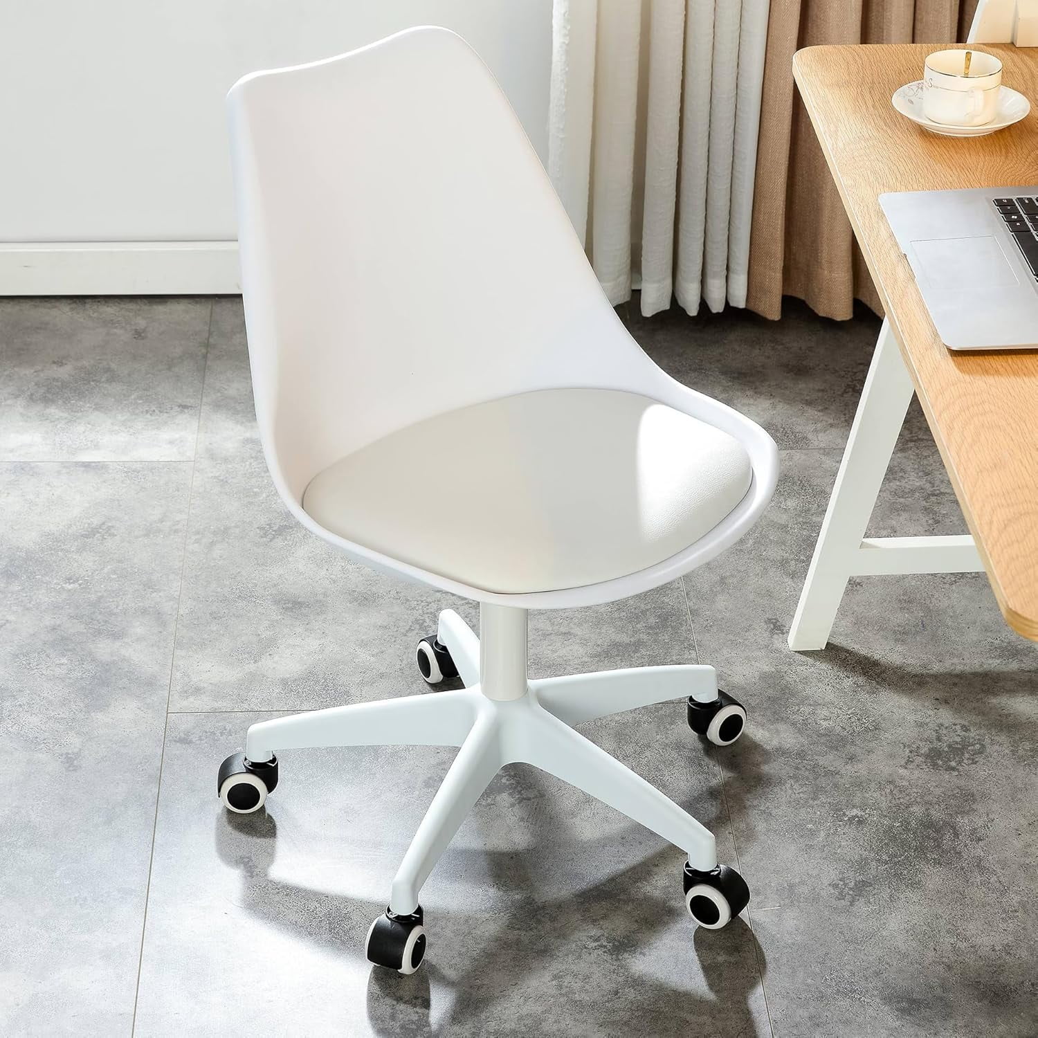 Acrylic Home Office Desk Chair with Wheels, Adjustable Height White ...