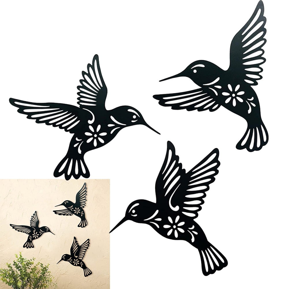 Acrylic Hummingbird Wall Art Decor, Set of 3 Black Concise Decoration ...
