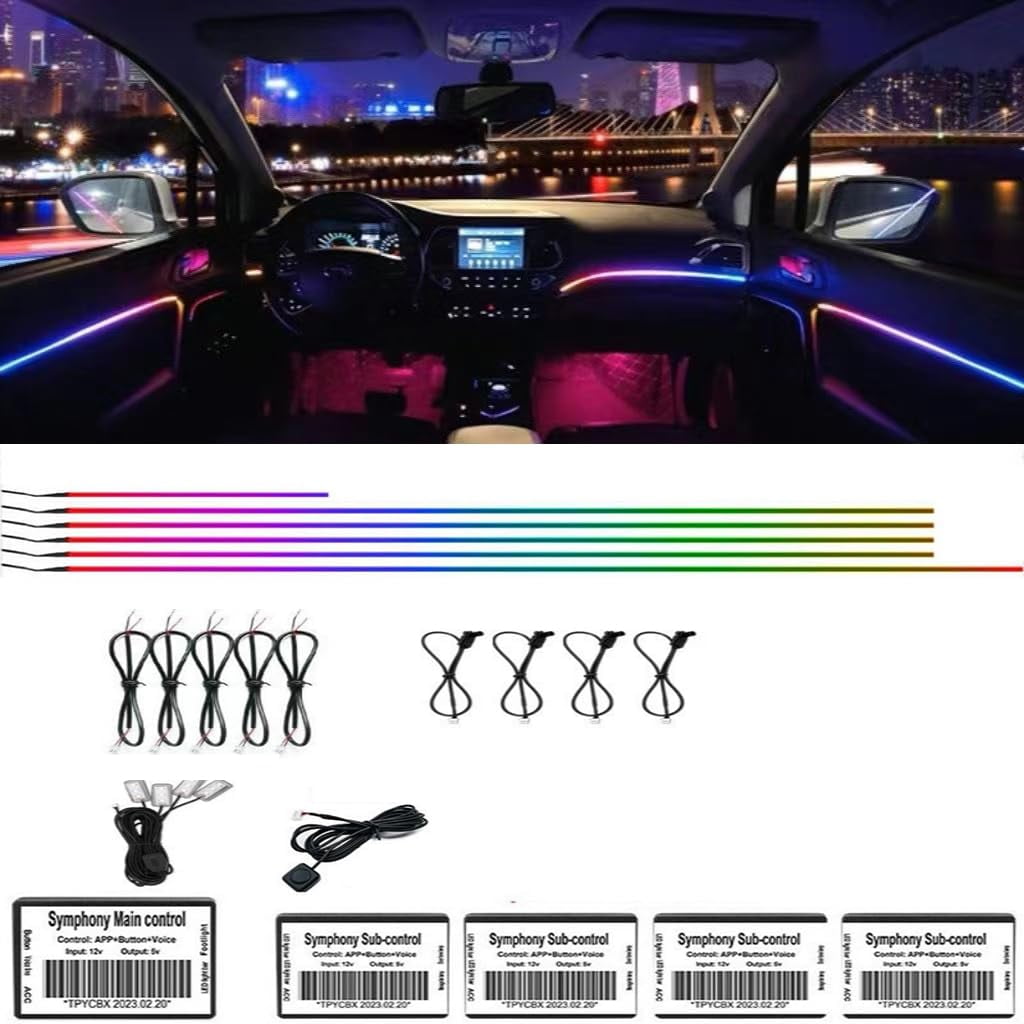 Acrylic Interior Car LED Strip Light APP Control, RGB Symphony Color 14 ...