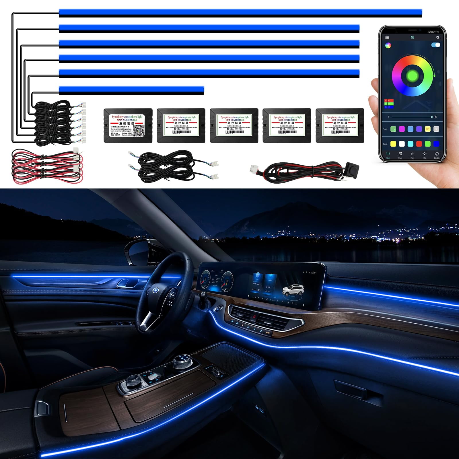 Acrylic Interior Car Lights, CM31 AMKI Car LED Strip with Bluetooth APP ...