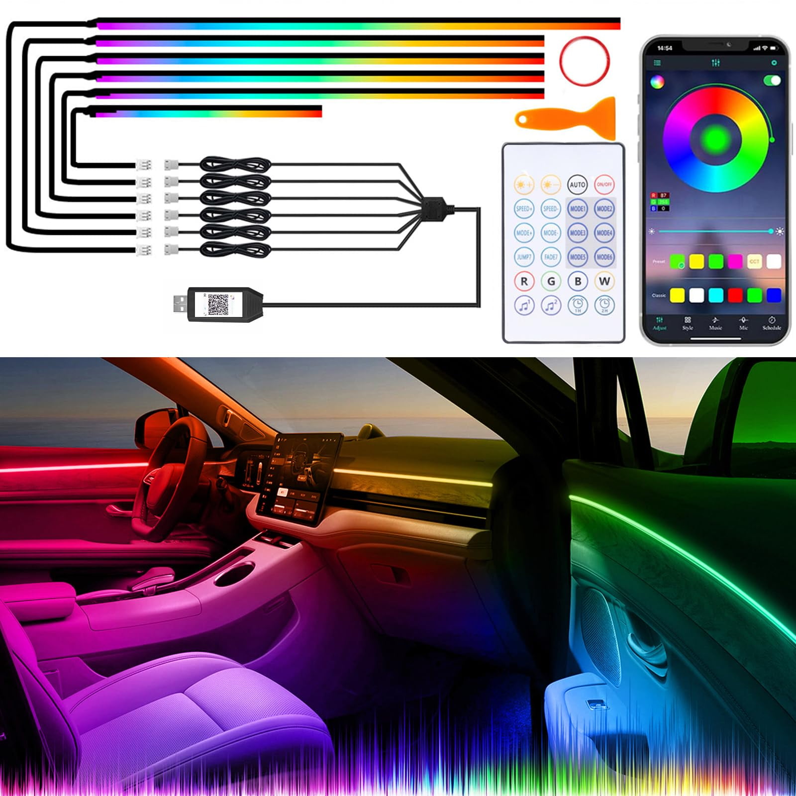 Acrylic Interior Car Lights IFF17 with Wireless APP/Remote/Button ...