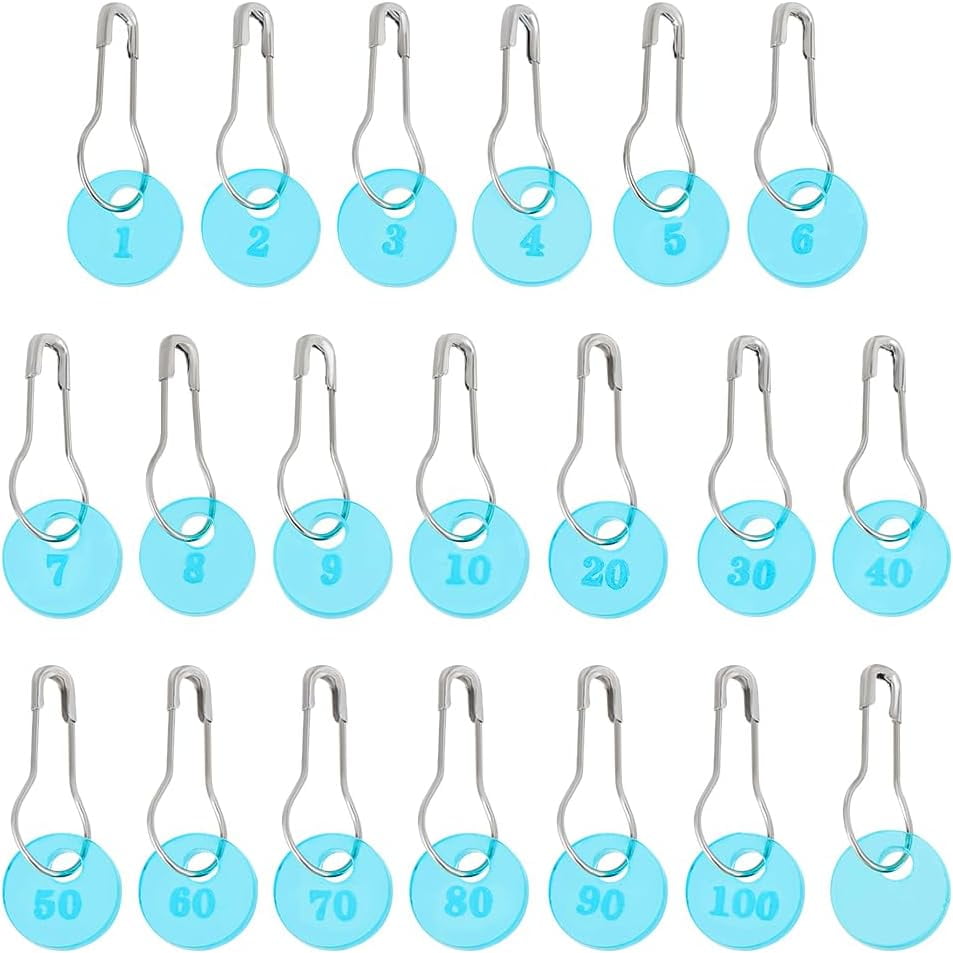Acrylic & Iron Locking Stitch Marker Flat Round with Number Turquoise 1 ...
