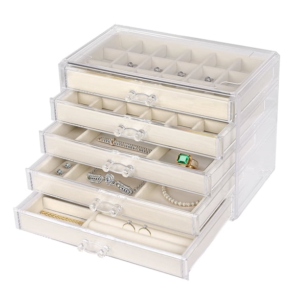 Acrylic Jewelry Box with 5 Drawers, Clear Rings Earring Organizer ...