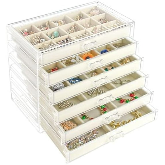Acrylic Jewelry Box with 6 Drawers, Clear Earring Storage Organizer ...