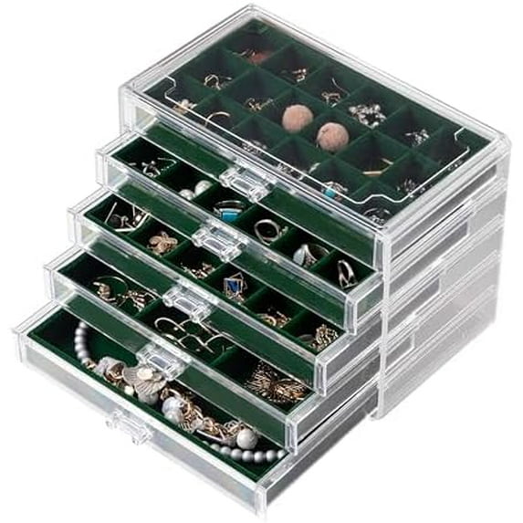 Acrylic Jewelry Organizer Earring Organizer Box with 5 Drawers Earring Holder Organizer with ...