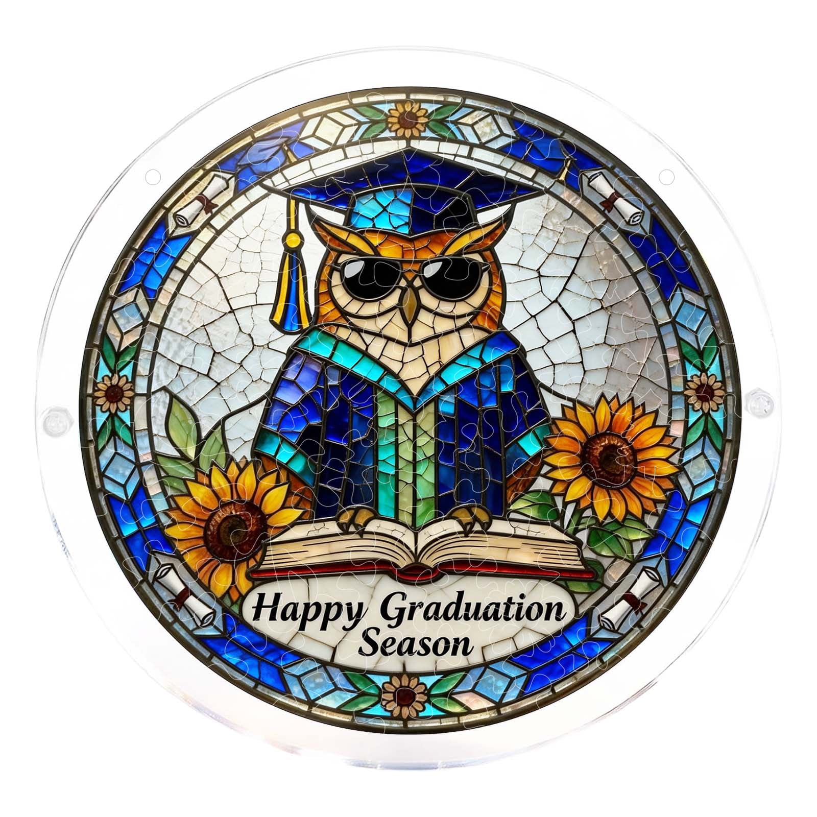 Acrylic Jigsaw Puzzle Sun Catcher, Owl and Sunflower Window Art with ...