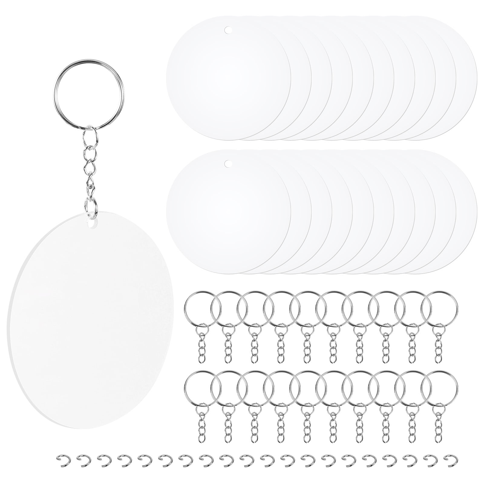 Acrylic Keychain Blanks 3 Inch Dia Clear Disc Ornaments Silver Key ...