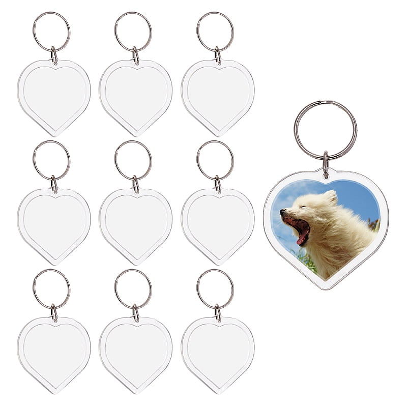 Acrylic Keychain with Iron Split Key Rings Heart Clear 80mm Pendants ...