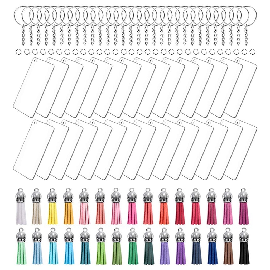 Acrylic Keychains Colorful Tassels Metal Decoration Keyrings Acrylic ...