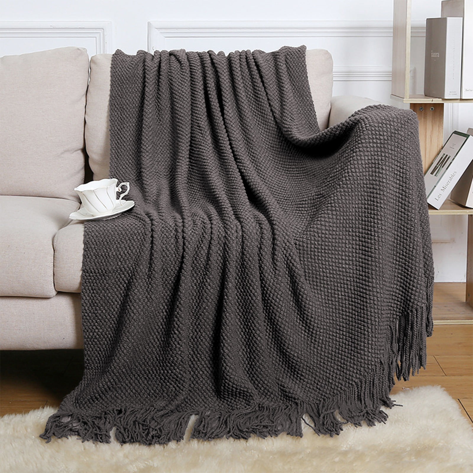 Acrylic Knit Throw Blanket | Soft & Breathable Sofa Cover | 172x127cm ...