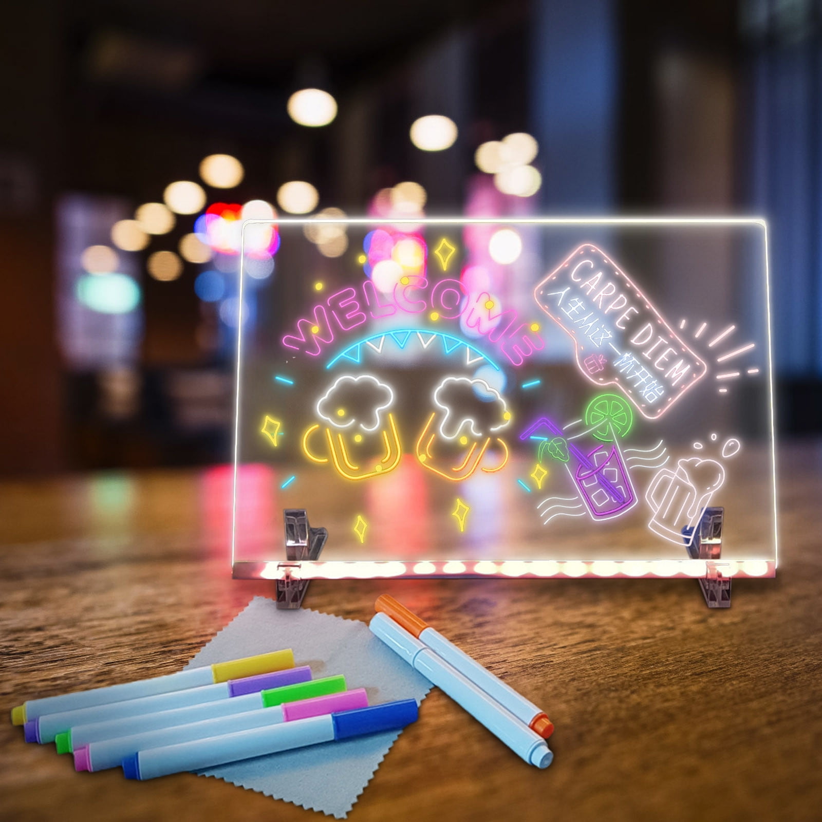 Acrylic LED Light Message Board | Glow in the Dark Reusable Writing ...