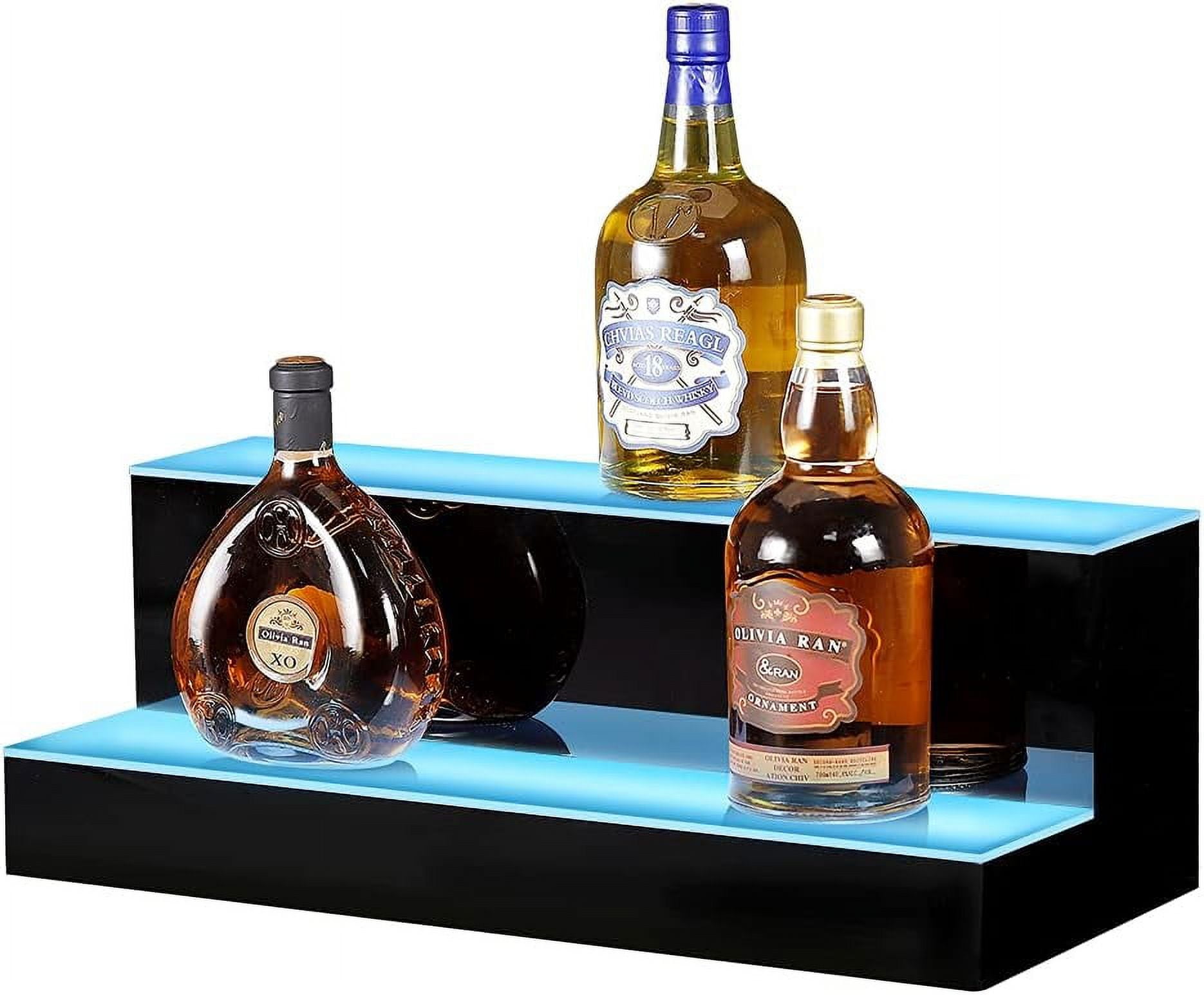 Acrylic LED Liquor Bottle Display Shelf 20 Inch 2 Step Acrylic Lighted ...