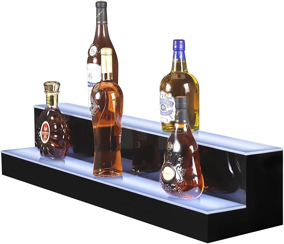 Acrylic LED Liquor Bottle Display Shelf 40 Inch 2 Step Acrylic Lighted ...