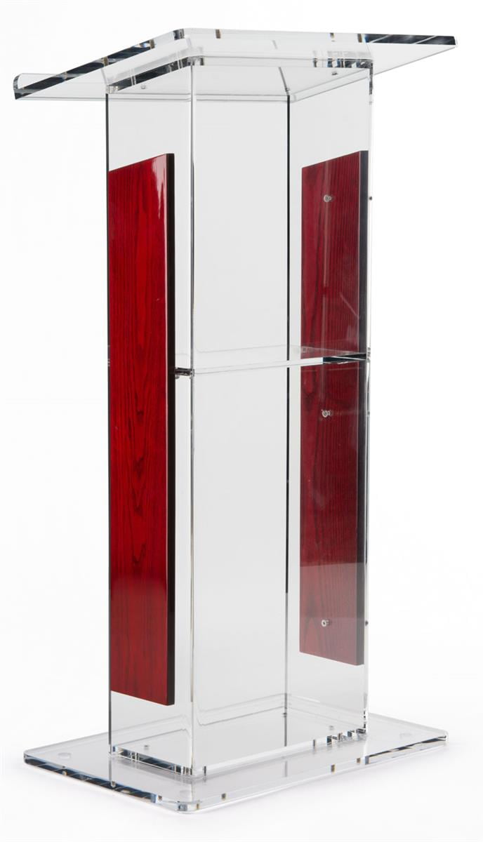 Acrylic Lectern with Mahogany Accent Panels, Includes Removable Shelf ...