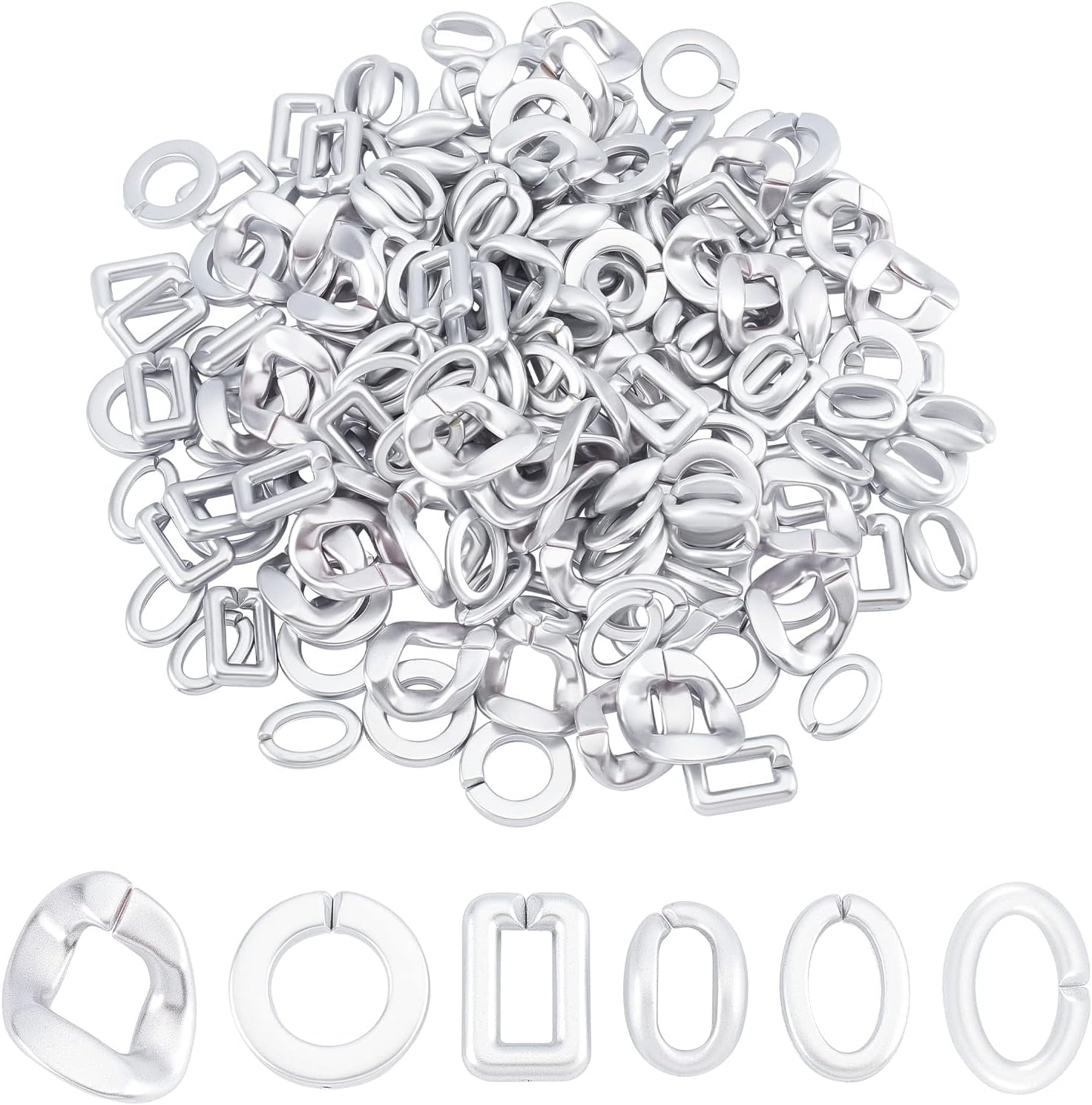 Acrylic Linking Rings 240pcs 6 Shapes Rectangle/Oval/Circle Open ...
