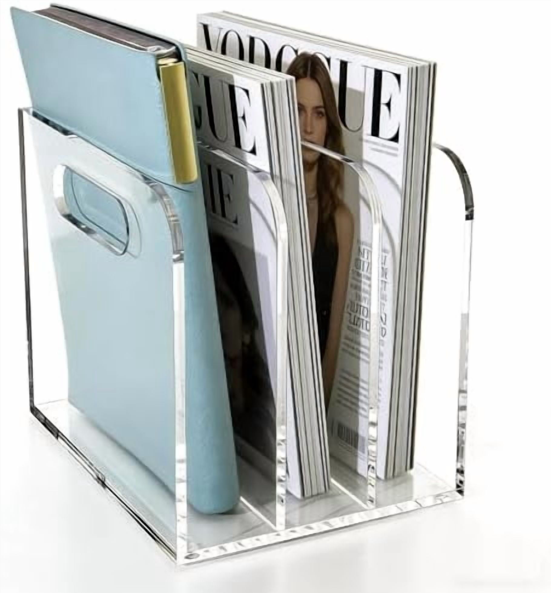 Acrylic Magazine File Holder, 3 Vertical Compartments Desk Document ...