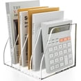 Acrylic Magazine File Holder, 4 Vertical Compartments Desk Document ...