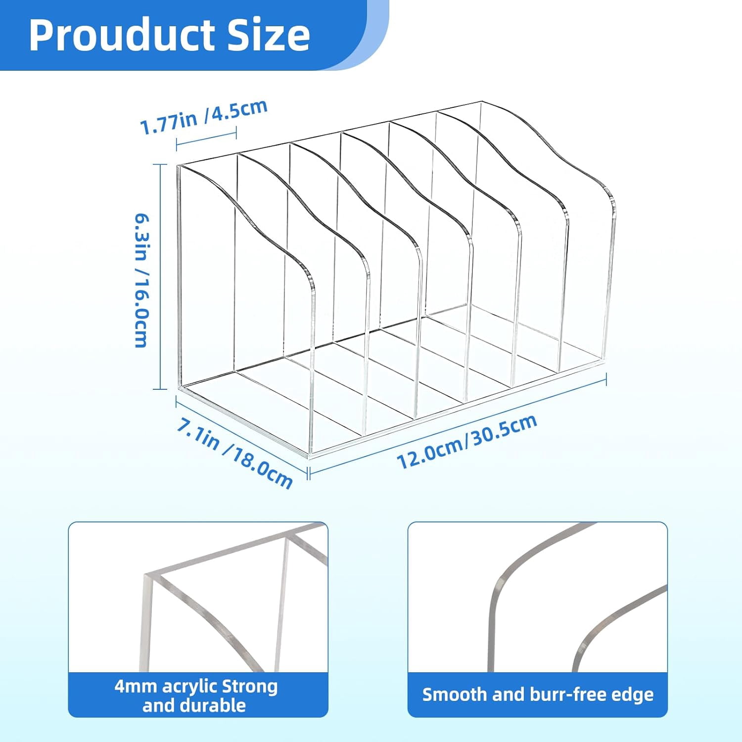 Acrylic Magazine File Holder, 6 Vertical Compartments Clear Acrylic ...