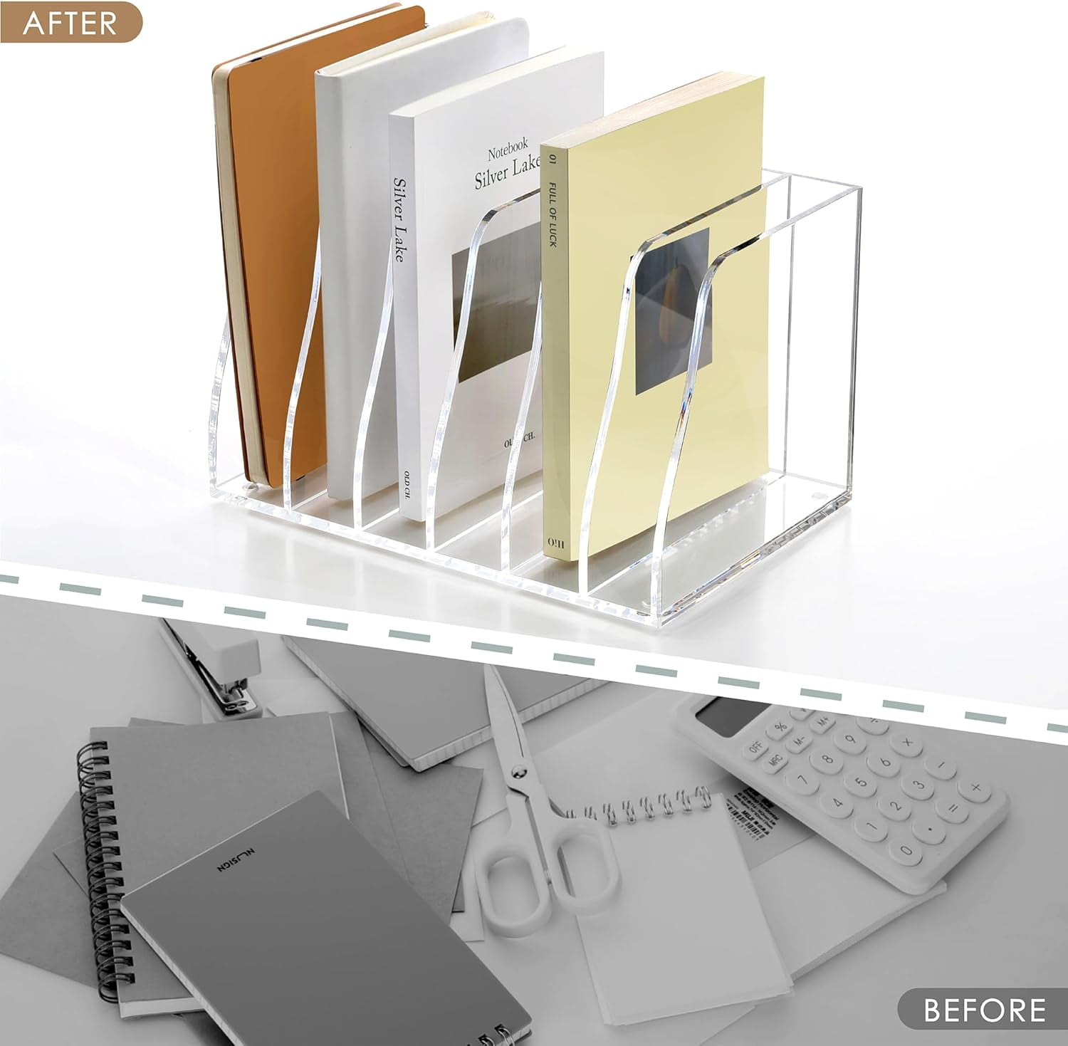 Acrylic Magazine File Holder, 6 Vertical Compartments Desk Document ...