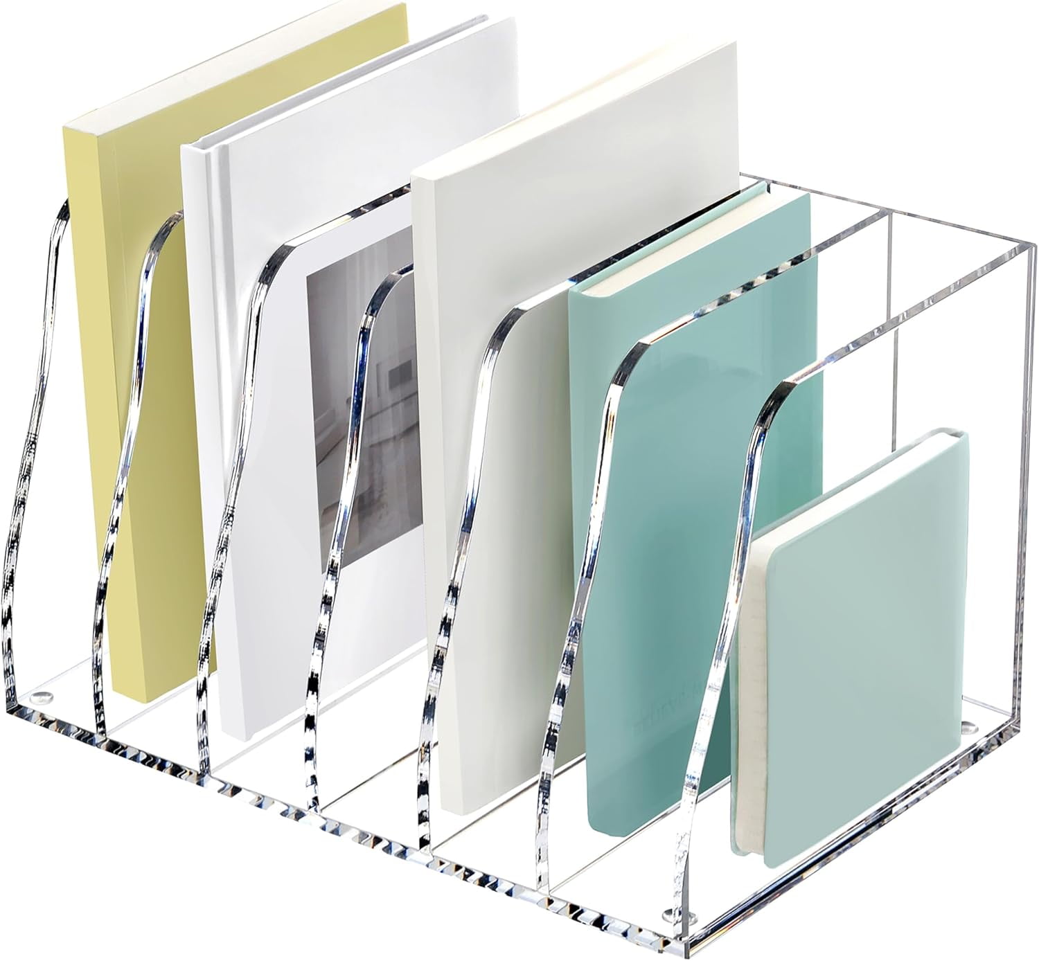 Acrylic Magazine File Holder, 6 Vertical Compartments Desk Document ...