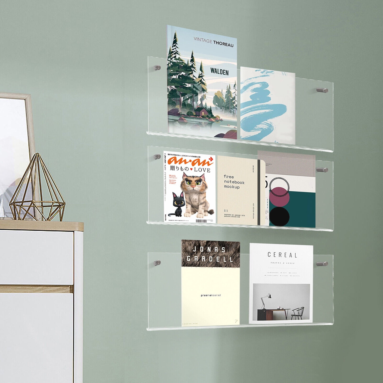 Acrylic Magazine Rack Wall Mounted, 3 Tier Clear Hanging Bookshelf ...