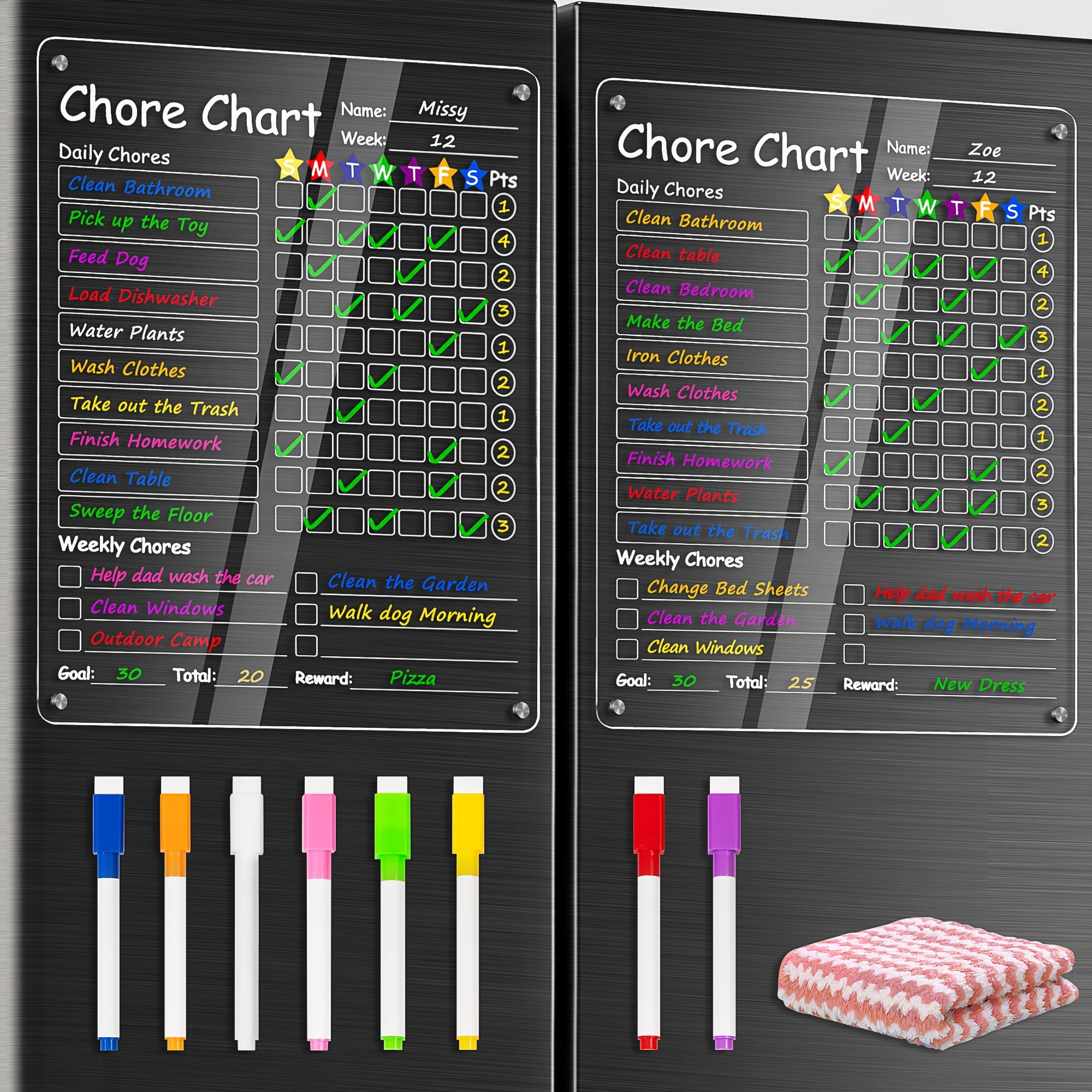 Acrylic Magnetic Chore Chart for Family, 12"x10" Reward Responsibility ...