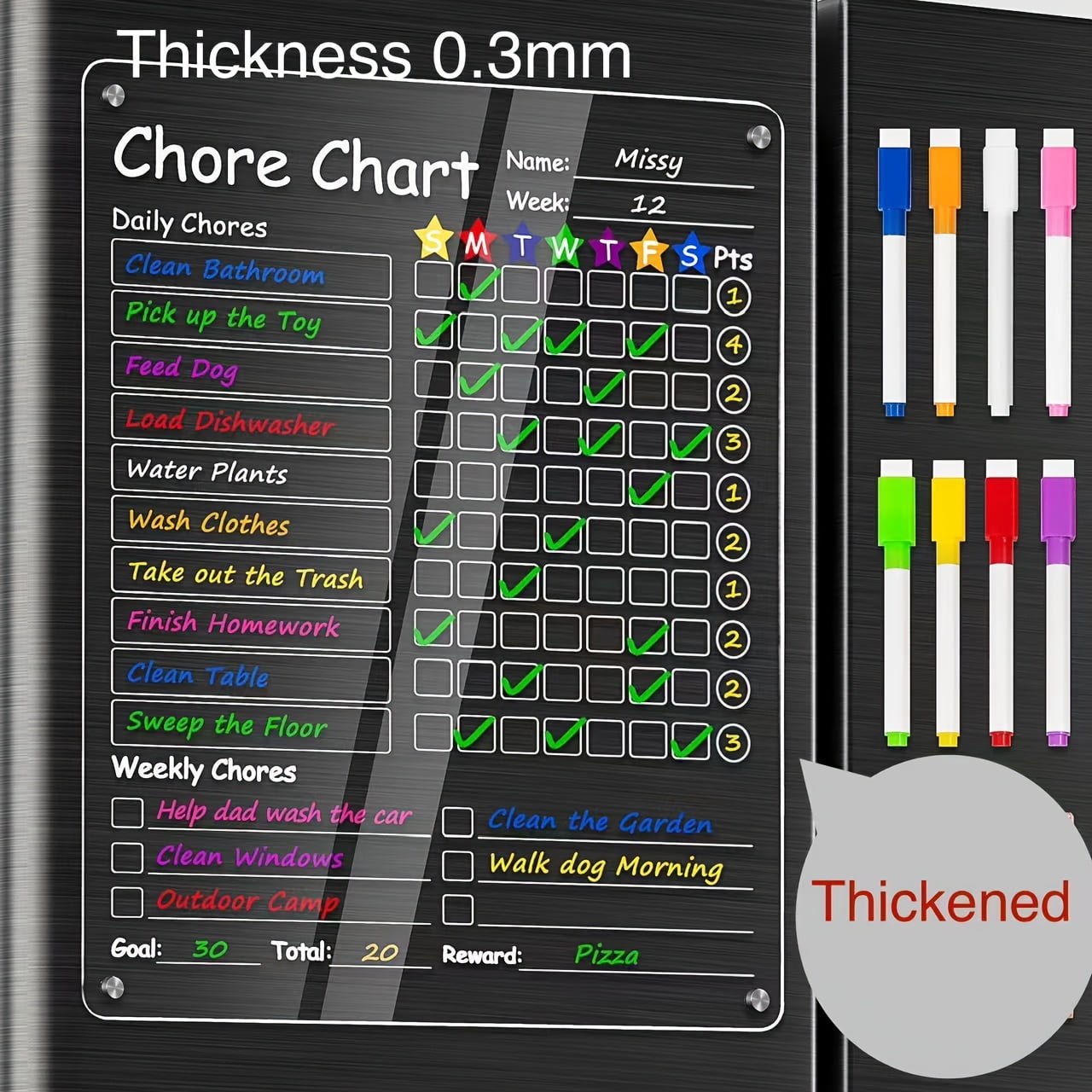 Acrylic Magnetic Chore Chart for Family, 12"x10" Reward Responsibility ...